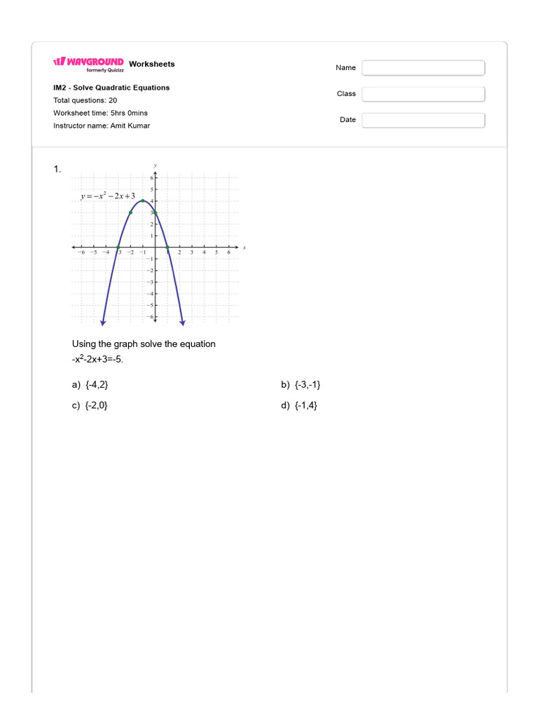 Quadratic Equation Worksheets | PDF | Quadratic Equation | Mathematical ...