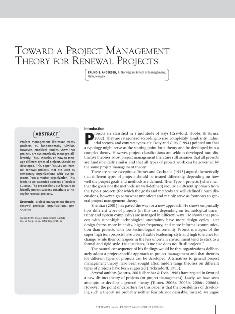 2006-Andersen - Toward A Project Management Theory For Renewal Projects ...