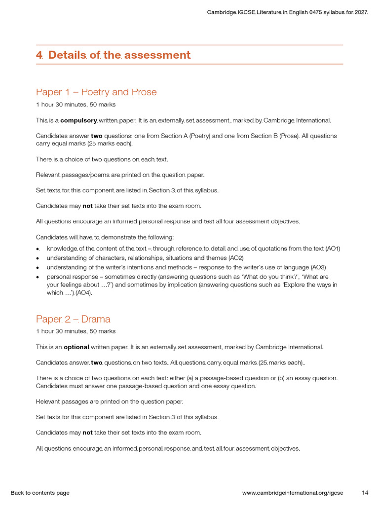IGCSE 0475 Literature Syllabus 2027 | PDF