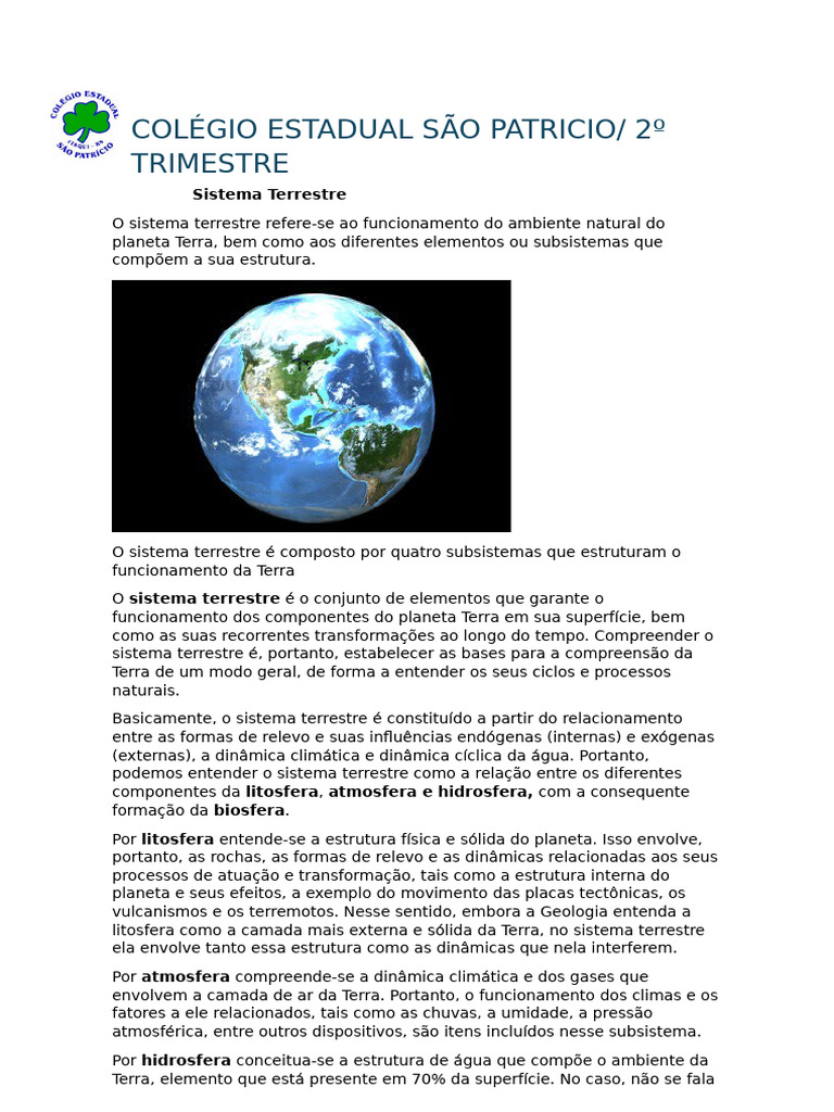 Sistema Terrestre e Camadas Da Terra | PDF | Terra | Crosta (Geologia)