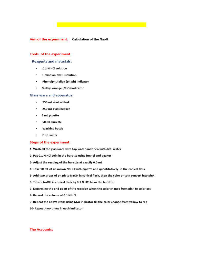 Titration of Sodium Hydroxide by Hydrochloric Acid | PDF