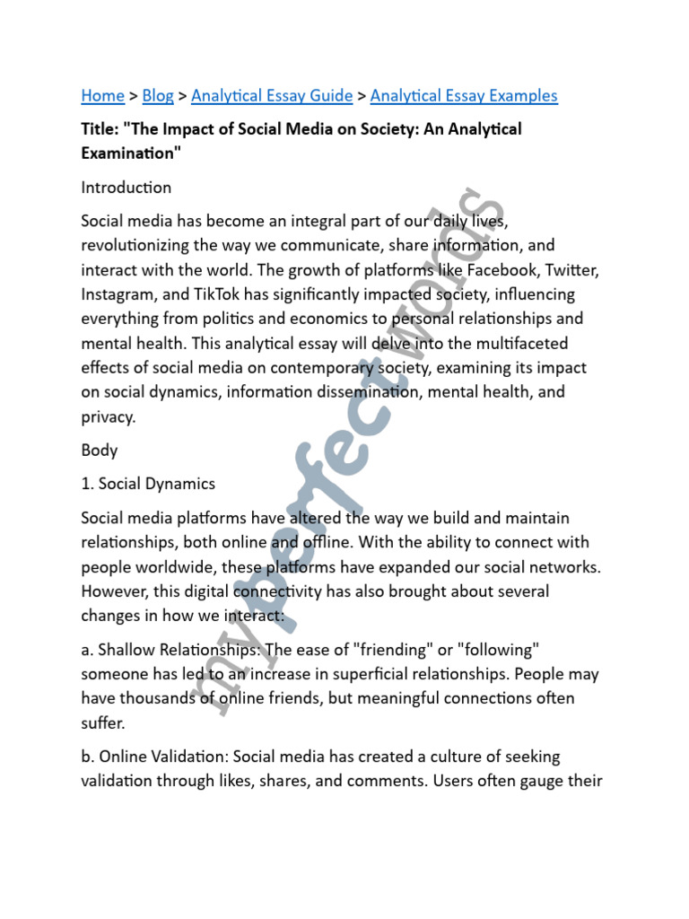 Analytical Essay Example PDF | PDF | Social Media | Popular Culture ...