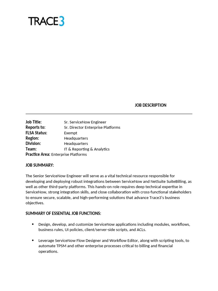 JD - ServiceNow Sr. Engineer | PDF | Computing | Information Technology