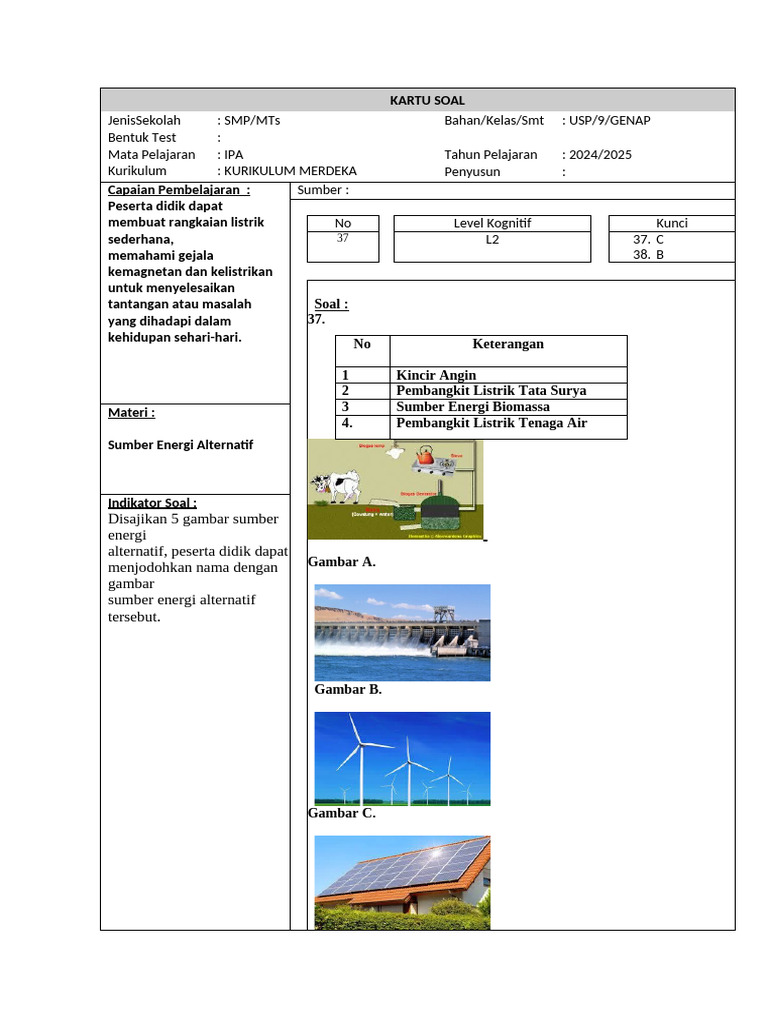 Kartu Soal Usp 2025 | PDF