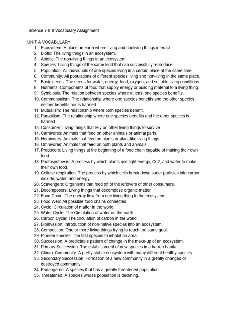Science Vocabulary for Grades 7-9 | PDF | Rock (Geology) | Plants