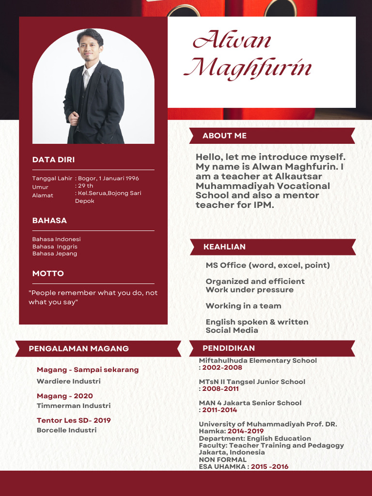 Merah Dan Putih Modern Minimalis Lulusan Baru CV Resume Riwayat Hidup ...