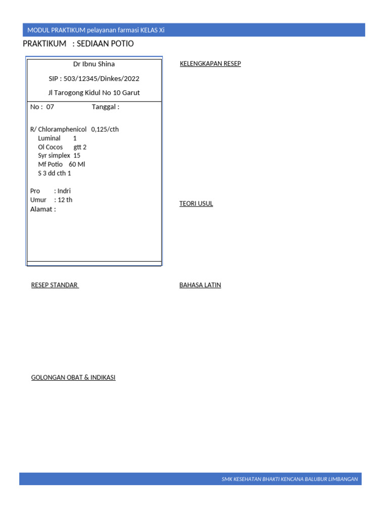 Modul Praktikum Sediaan Potio Farmasi | PDF