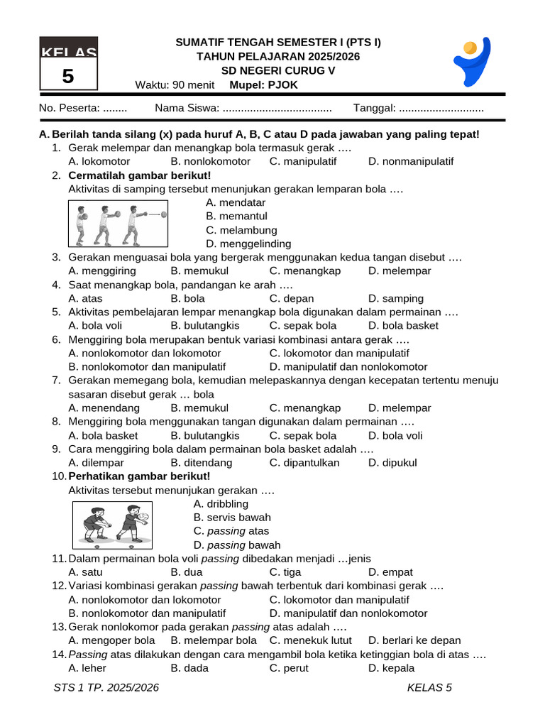 Soal STS1 Pjok Kelas 5 2526 | PDF