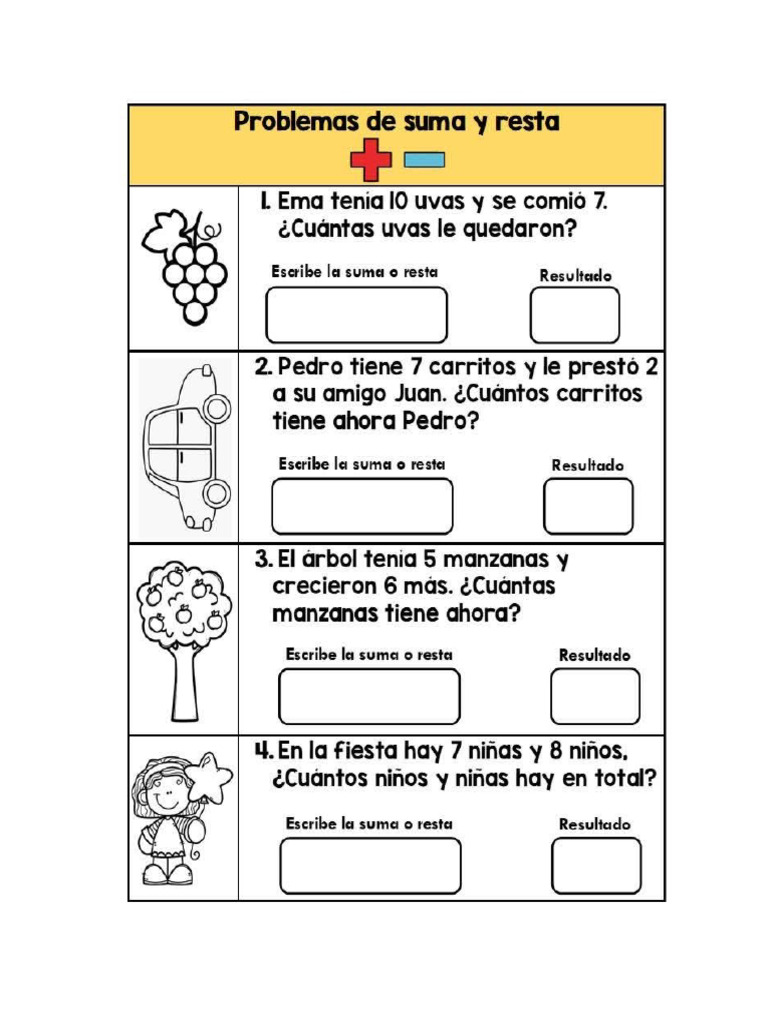 Problemas de Suma y Resta Hasta 20 | PDF