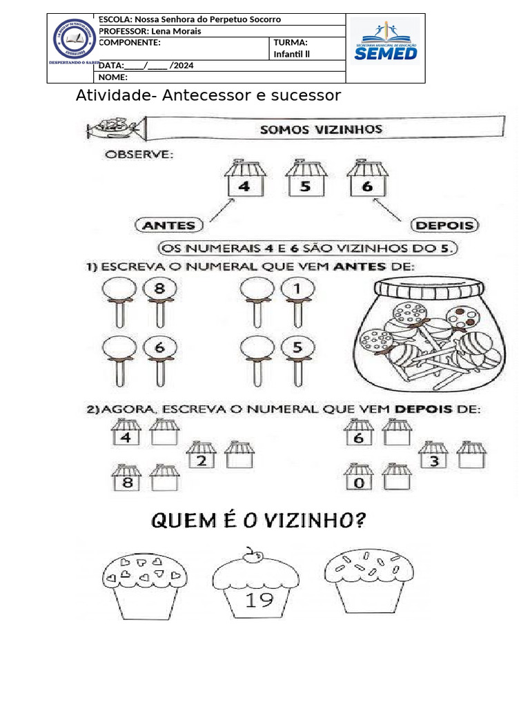 09-09 Atividade Infantil Ll- Antecessor e Sucessor | PDF