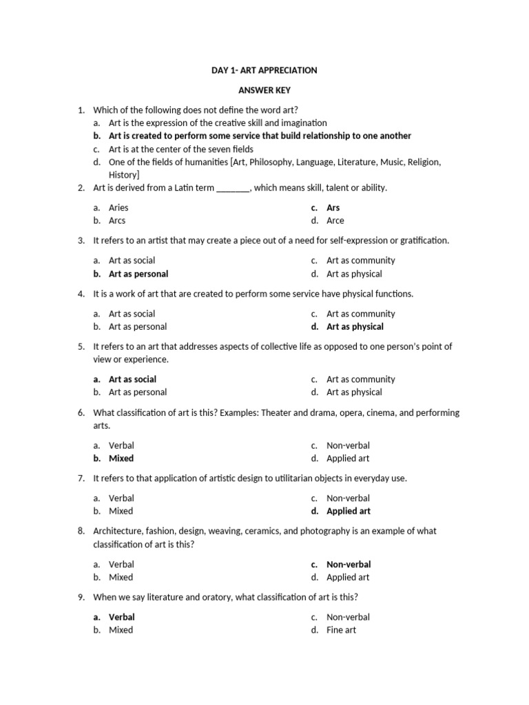 Art Appreciation Answer Key | PDF | Paintings | Oil Painting