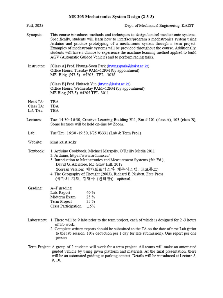 ME203 Course Syllabus 2025 Fall v3 | PDF | Computer Engineering | Computing