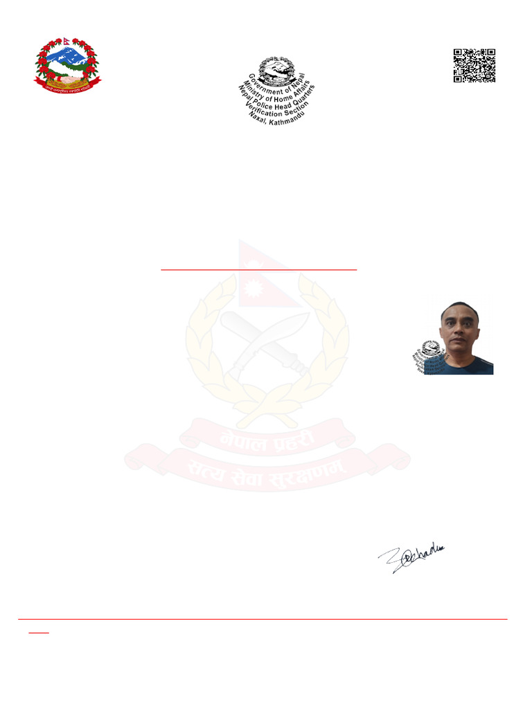 Police Clearance Certificate Sample | PDF | Nepal | Crimes