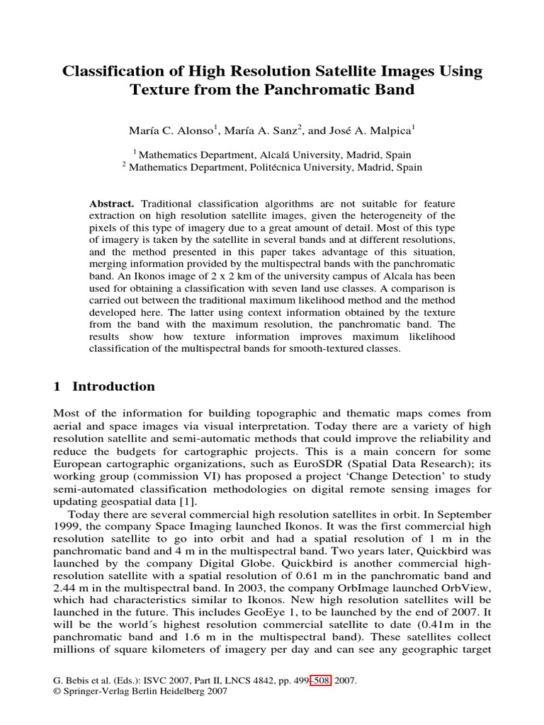 Classification of High Resolution Satellite Images Using Texture From the Panchromatic Band ...
