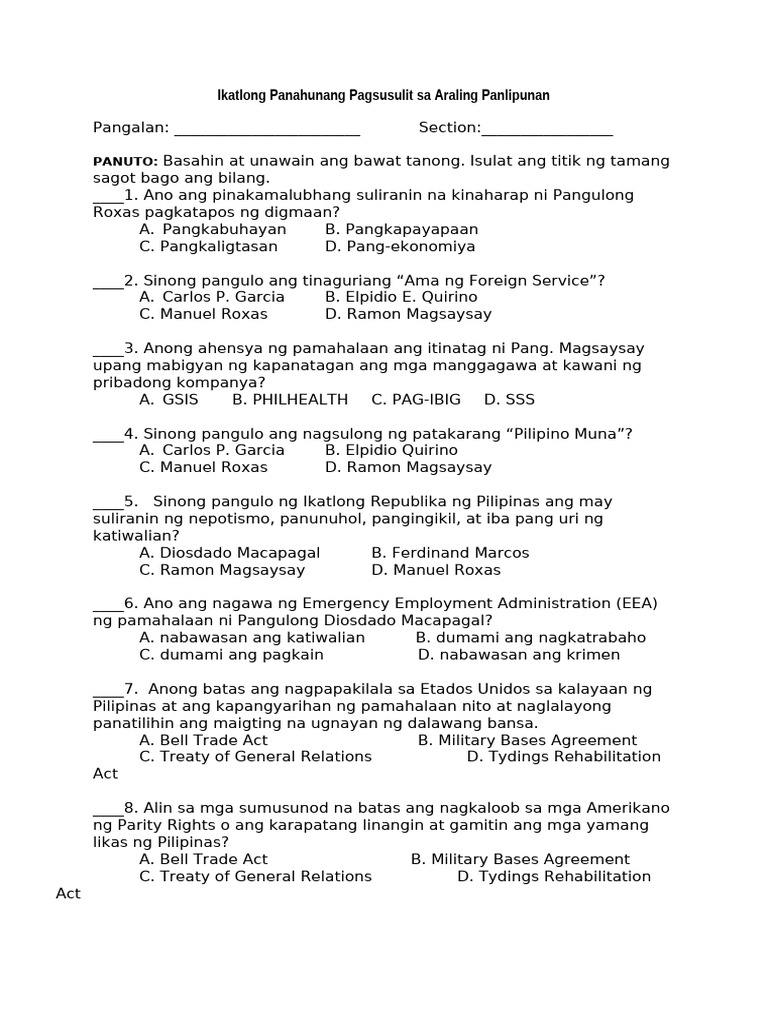 Ikatlong Panahunang Pagsusulit | PDF