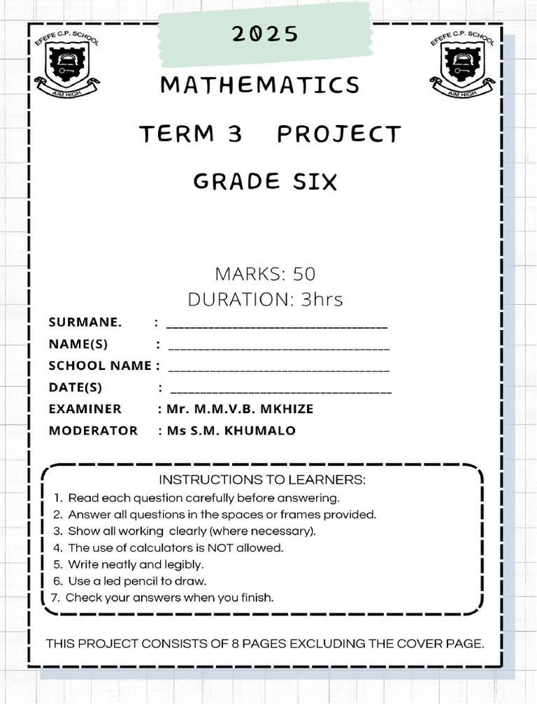 Grade 6 - Term 3 - Project - 2025 | PDF | Algebra | Numbers