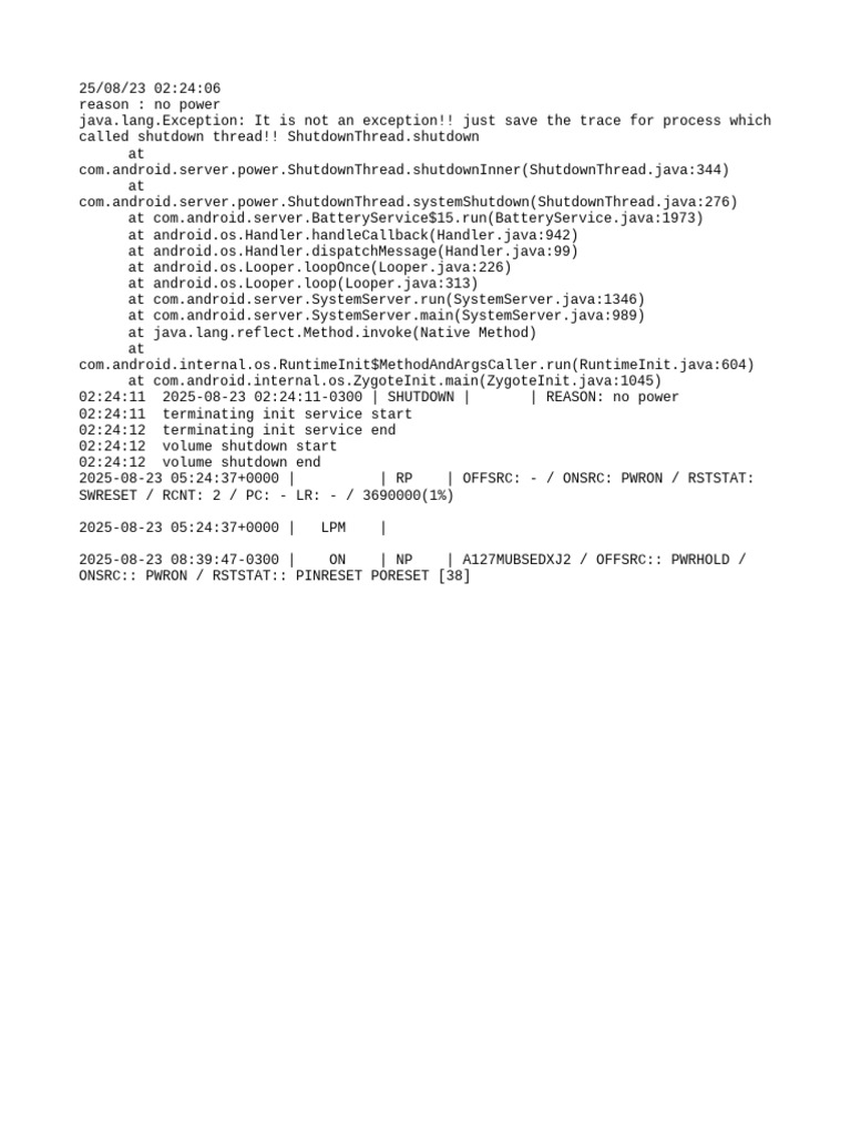 Power Off Reset Reason | PDF
