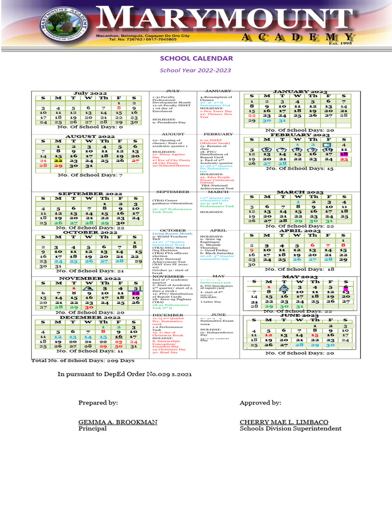 JHS School Calendar 2022-2023 | PDF | Philippines