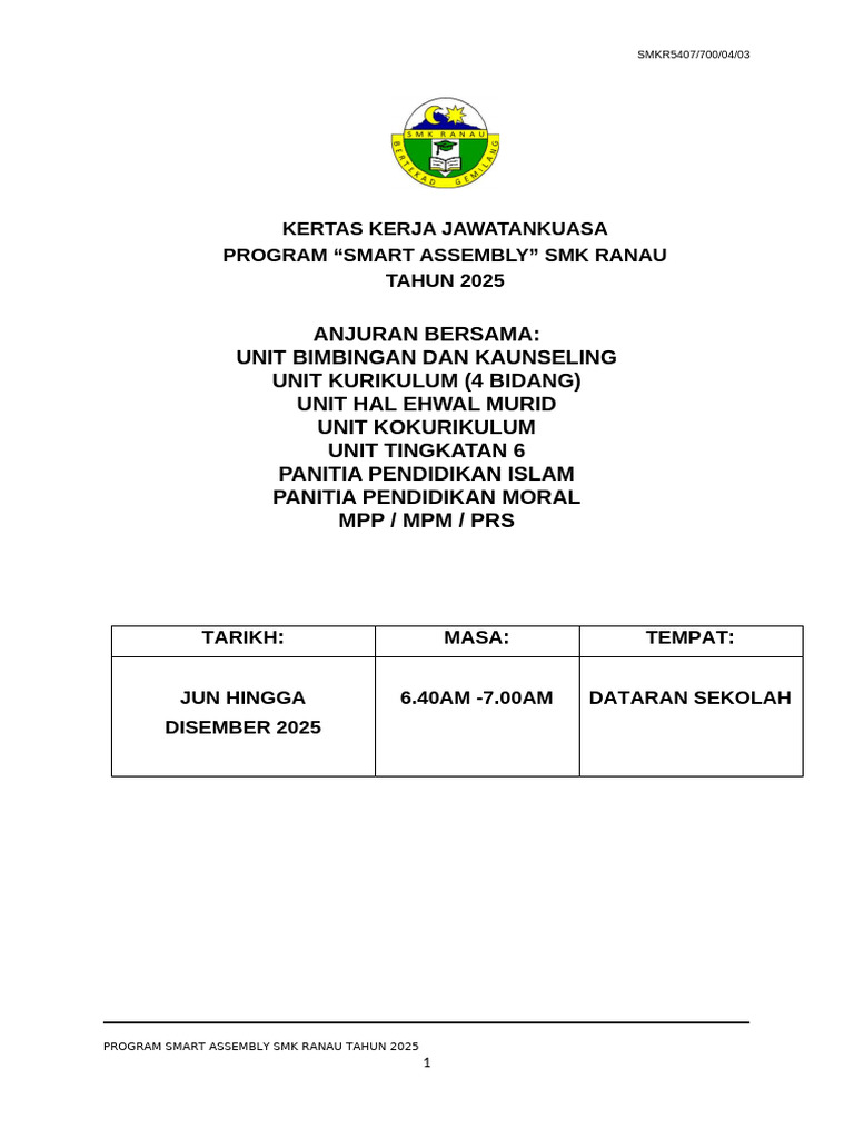 Kertas Kerja Smart Assembly 2025 | PDF