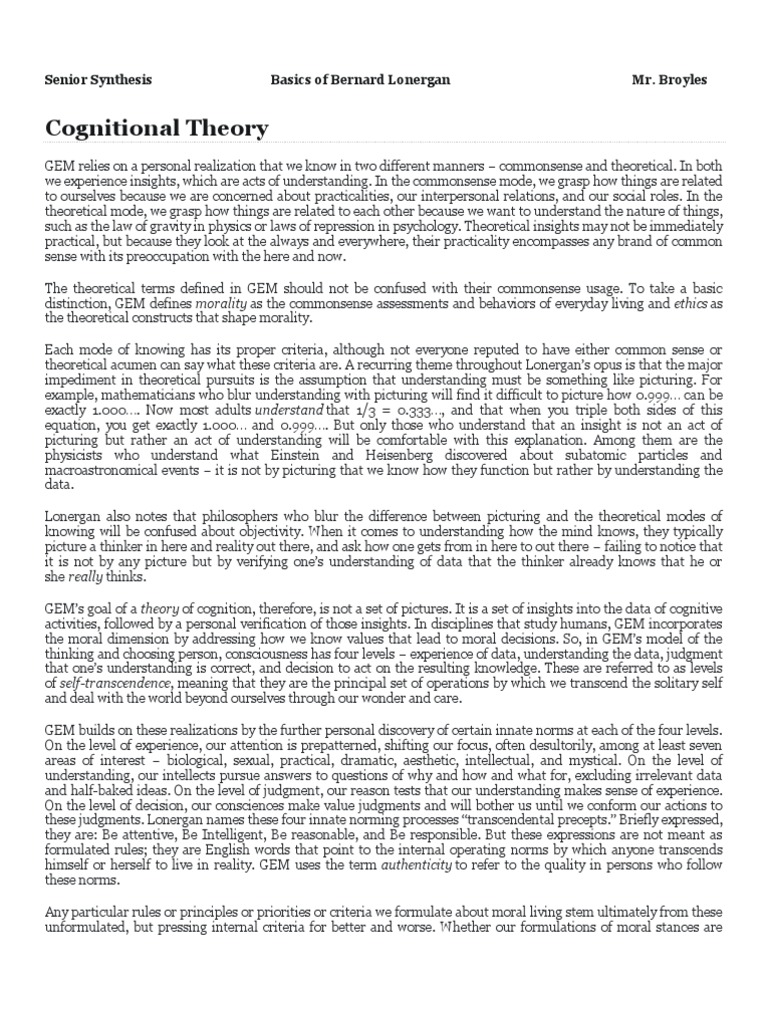 Basics of Bernard Lonergan | PDF | Objectivity (Philosophy) | Theory