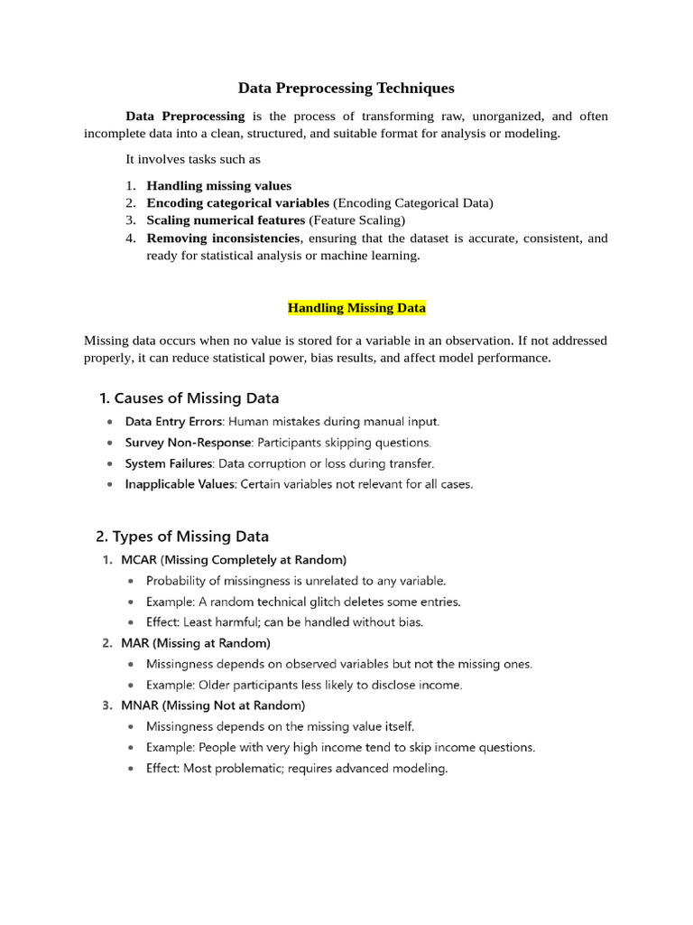 Unit II 10 Data Preprocessing Techniques | PDF | Categorical Variable ...