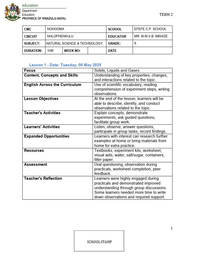 Grade 6 Natural Science Lessons: States of Matter | PDF | Reading ...