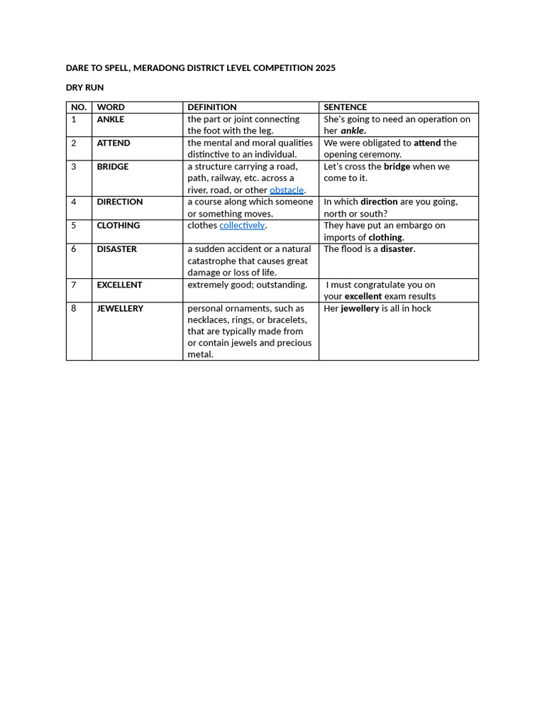 Dare To Spell Dry Run | PDF