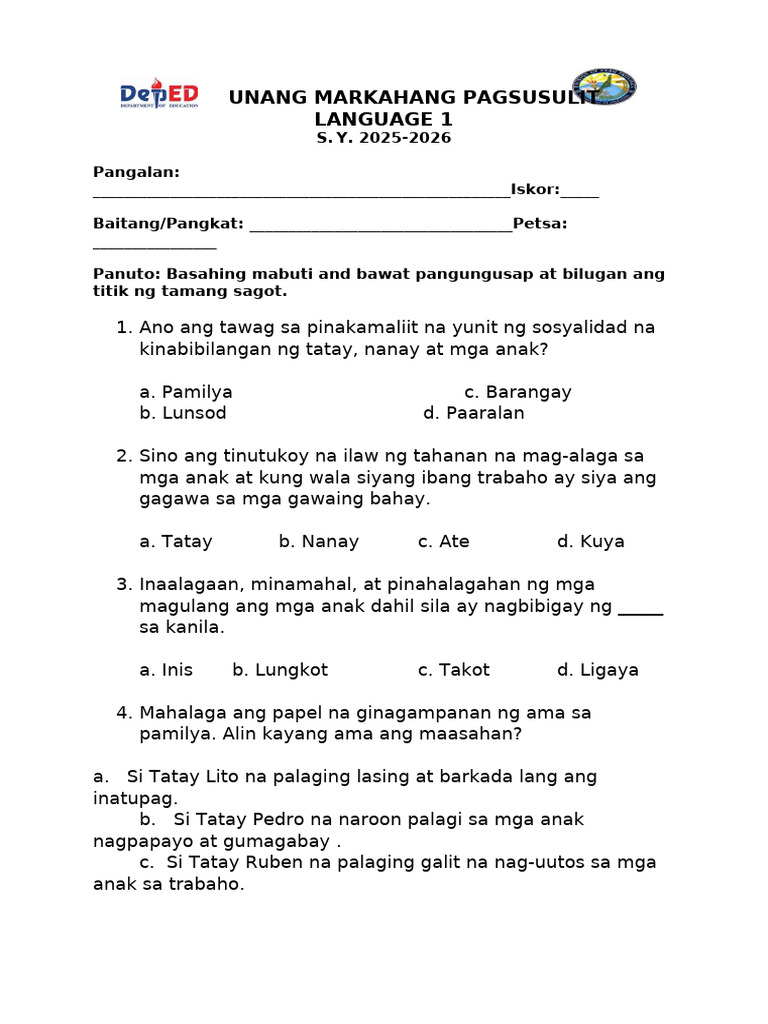 1st Pt Language | PDF