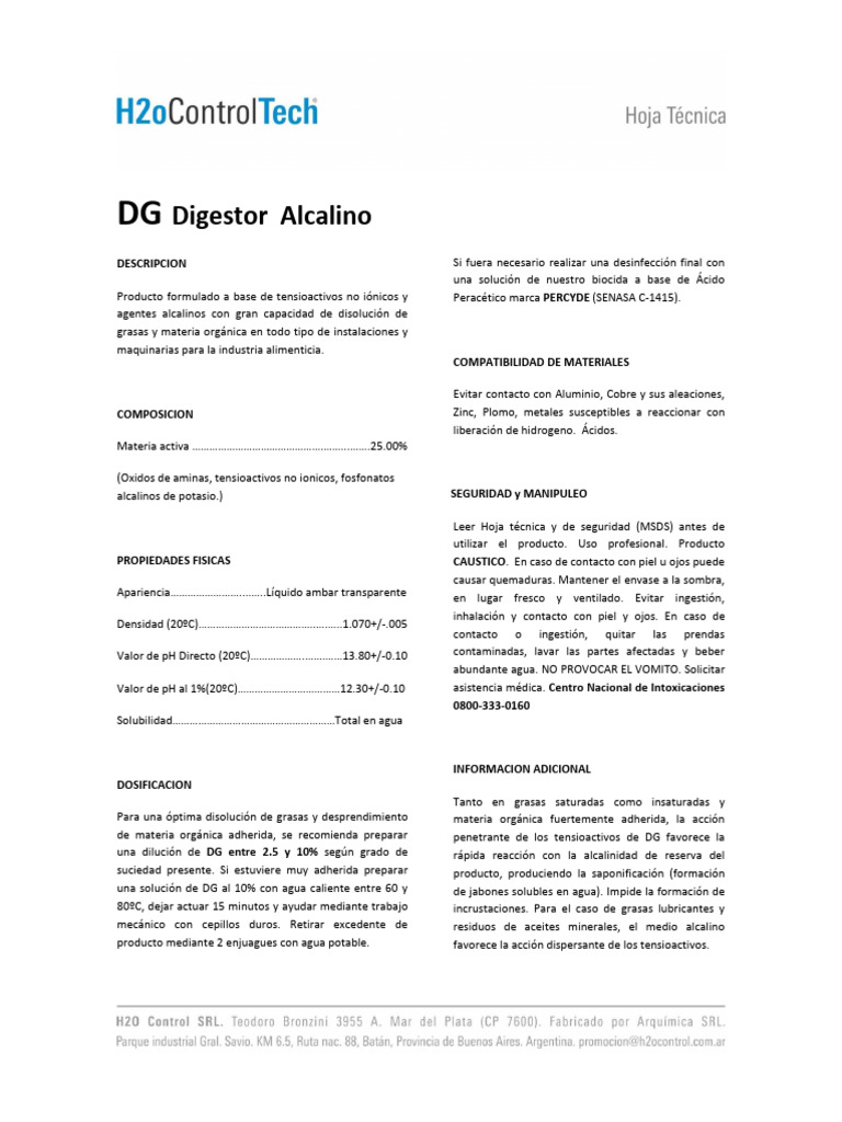 Digestor Alcalino para Industria Alimentaria | PDF | Tensioactivo | Agua