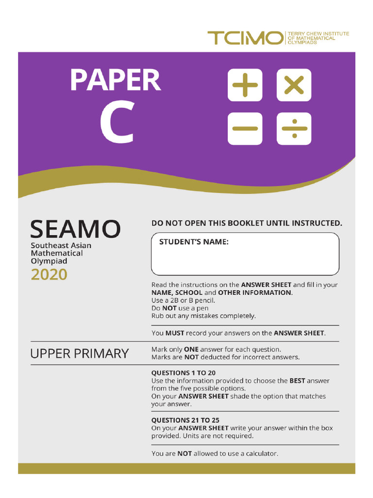 SEAMO 2020 Math Problem Set | PDF | Pool (Cue Sports) | Area