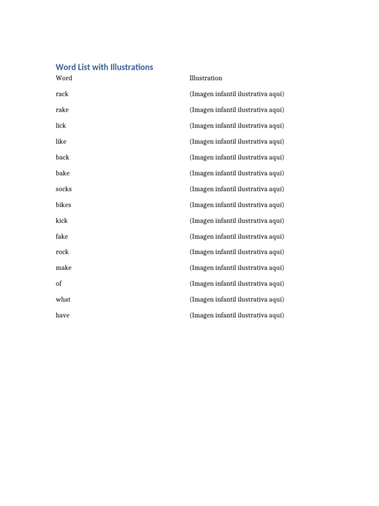 Word List With Illustrations | PDF