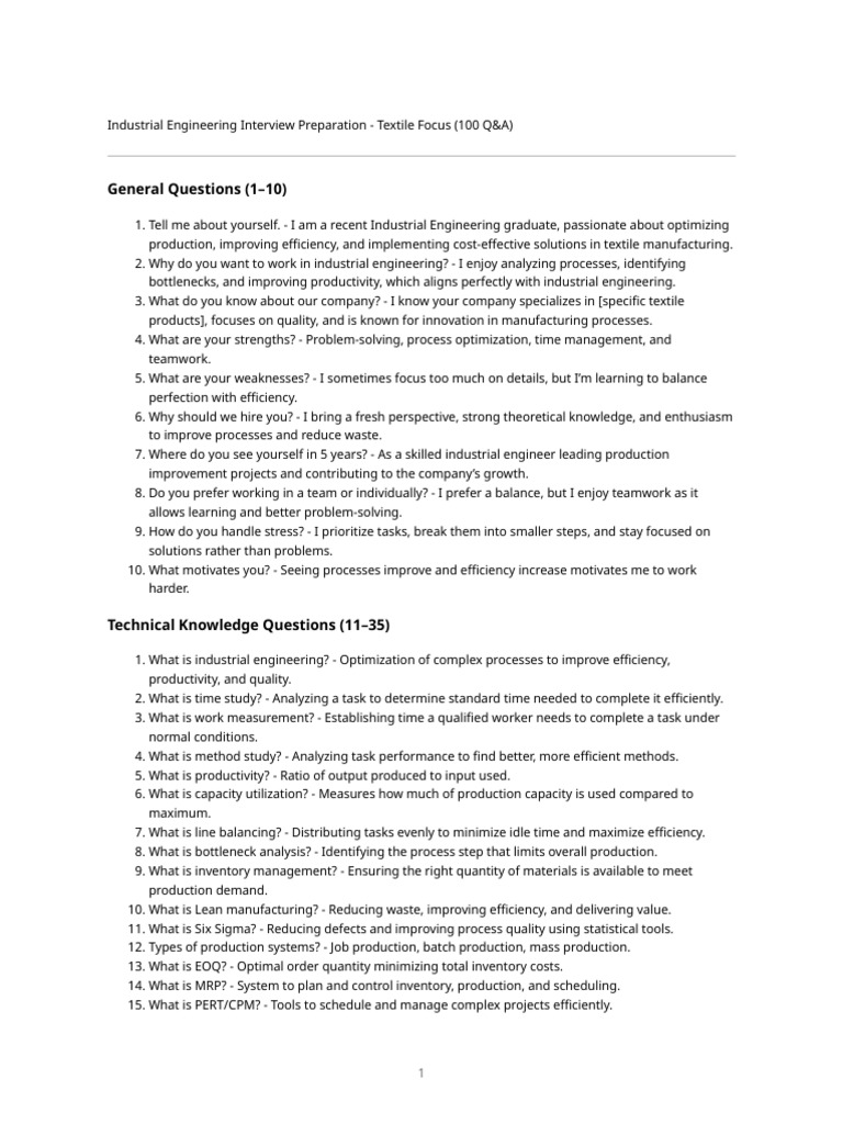 Ie Interview 100q | PDF | Inventory | Warehouse
