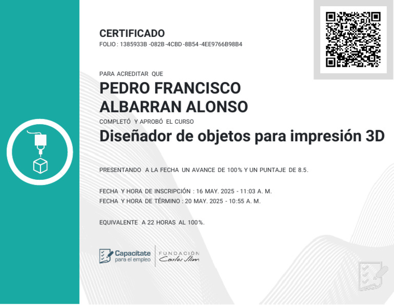 Certificado de Diseño 3D - Pedro Albarrán | PDF