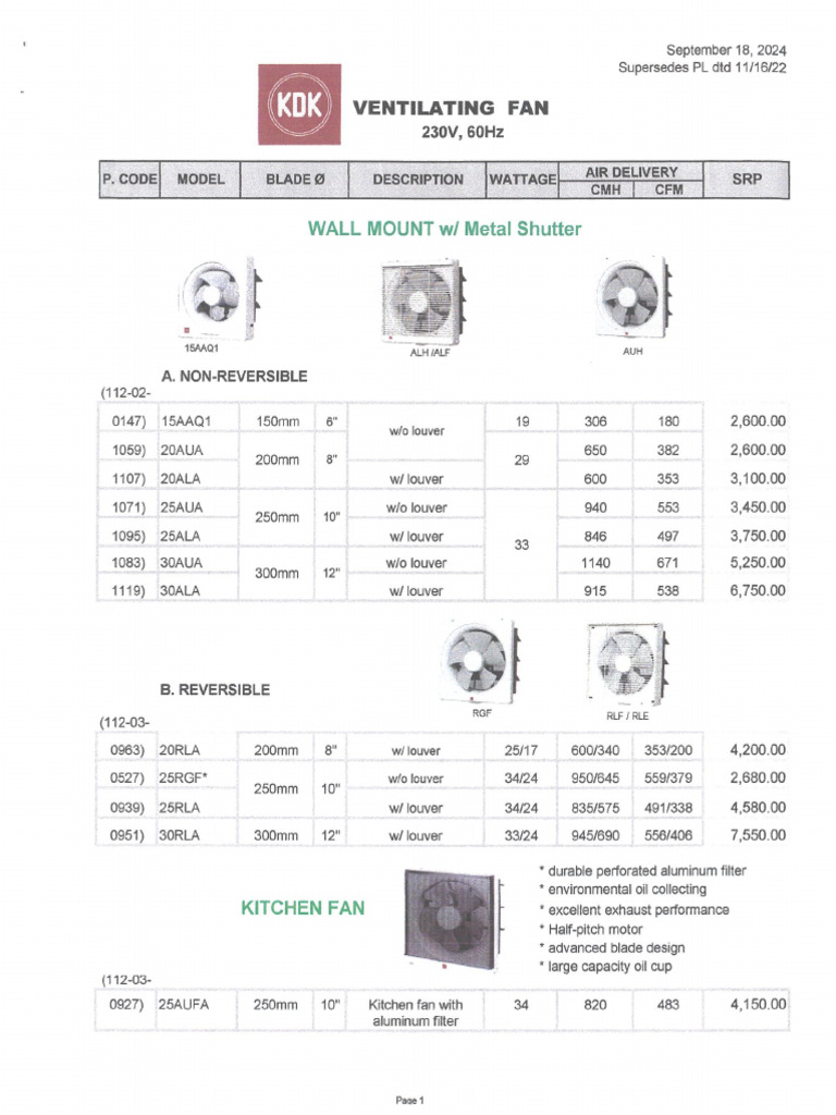 KDK Updated Pricelist | PDF