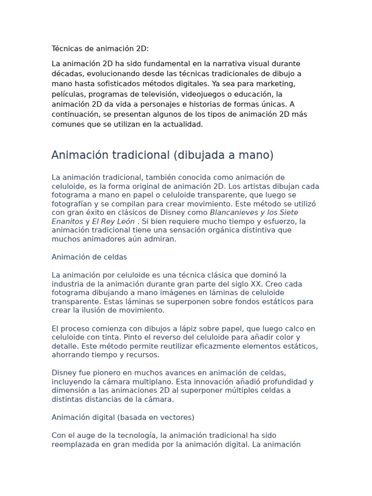 Técnicas de Animación 2D Esenciales | PDF | Animación | Animación por ...