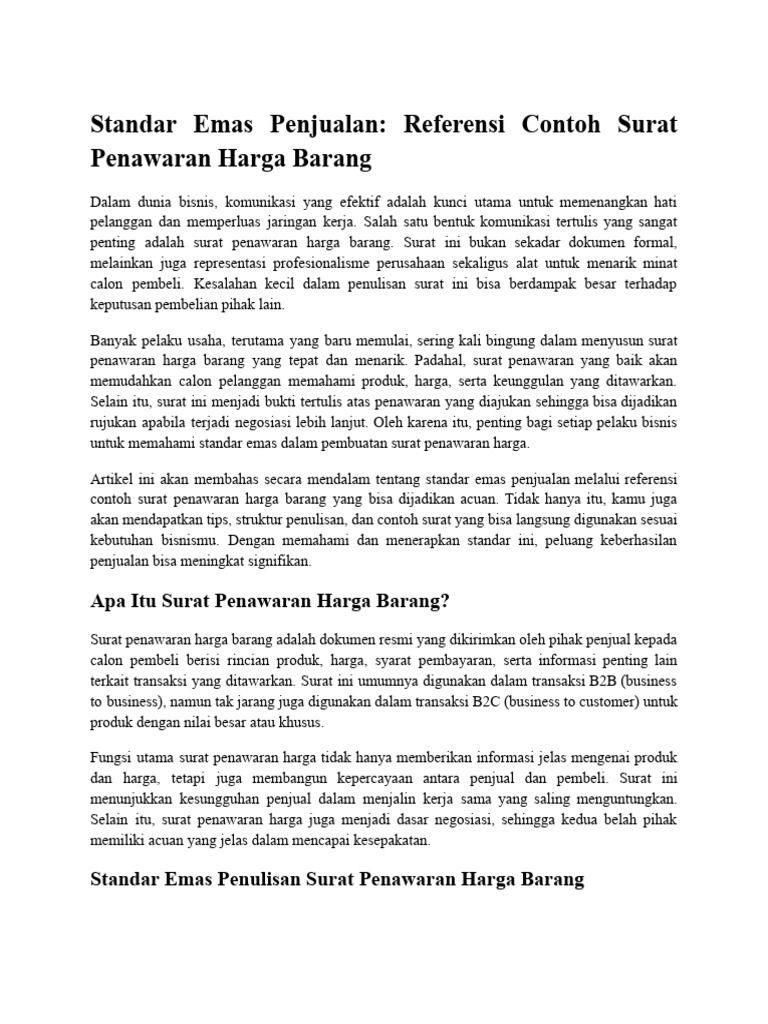 Contoh Surat Penawaran Harga Barang | PDF