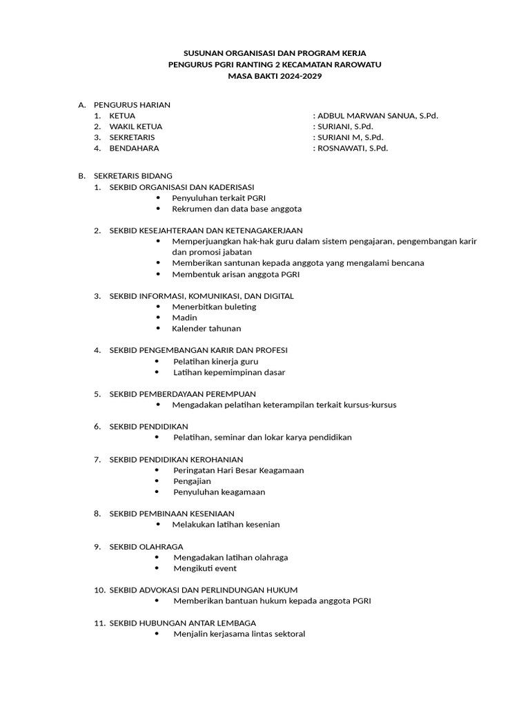 Program Kerja Pgri Ranting 2 | PDF
