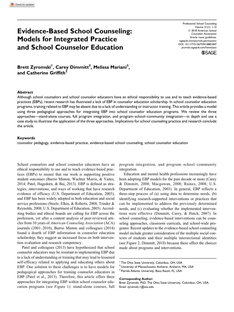 Integrating Evidence-Based Practices in School Counseling | PDF ...