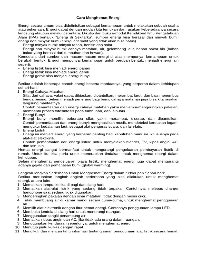 Cara Menghemat Energi | PDF