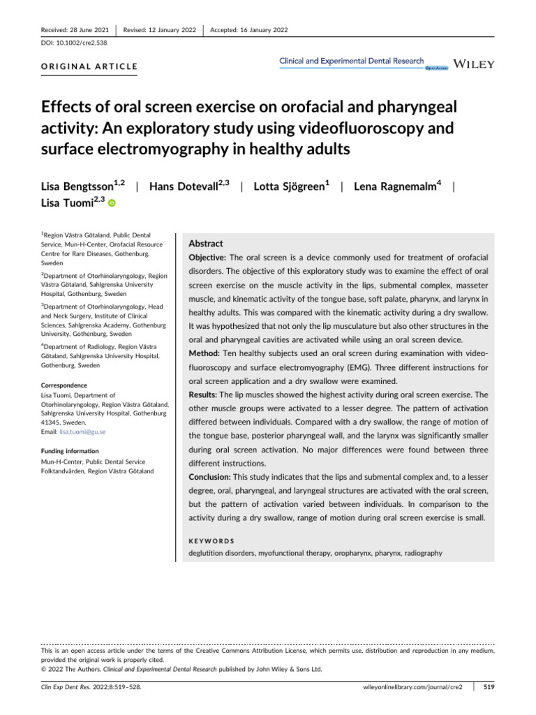 Effects of Oral Screen Exercise On Orofacial and Pharyngeal | PDF ...