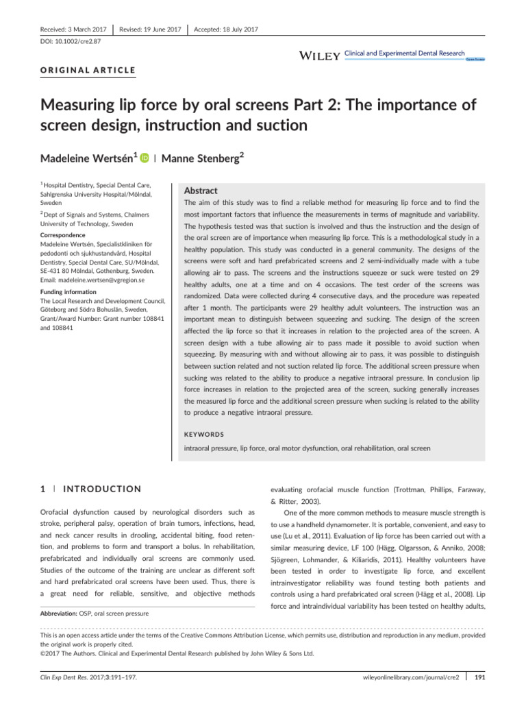 Measuring Lip Force by Oral Screens Part 2 | PDF | Confidence Interval ...