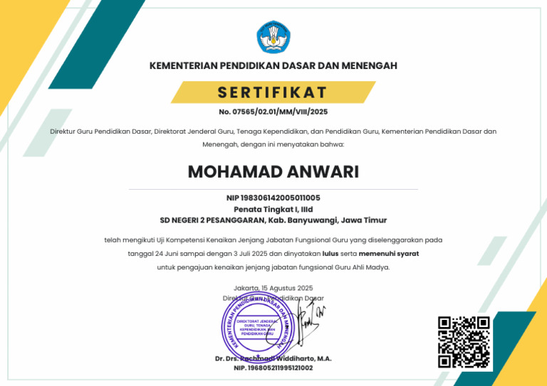 MOHAMAD ANWARI,S.pd.SD.ukom.Sertifikat Guru Muda 2025 343269516257402281694 | PDF