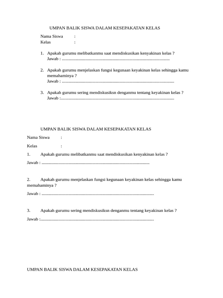Umpan Balik Siswa Dalam Kesepakatan Kelas | PDF