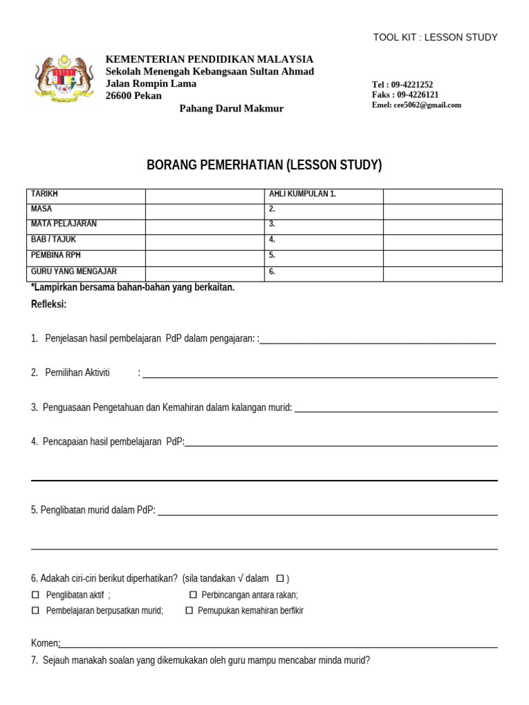 Borang Lesson Study 2 | PDF