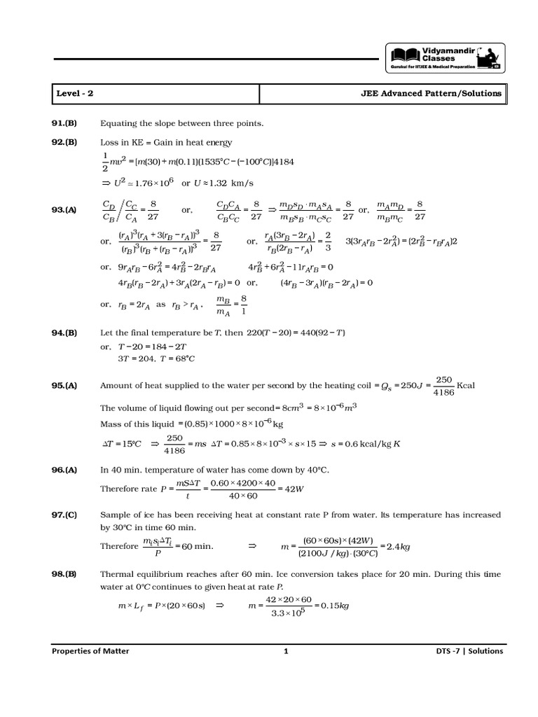 Properties of Matter Solution DTS-7 | PDF