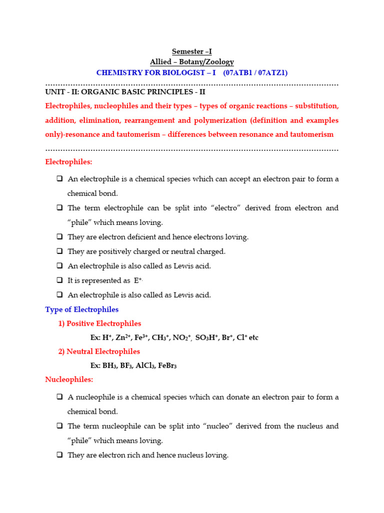 Electrophiles, Nucleophiles and Types of Reactions | PDF | Chemical ...