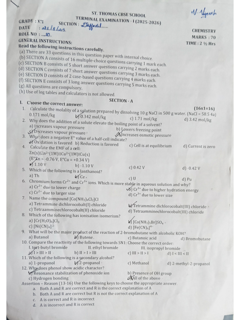 Terminal 1 Chem Answer Key | PDF