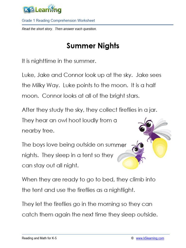 First Grade Summer Night Reading Activity | PDF