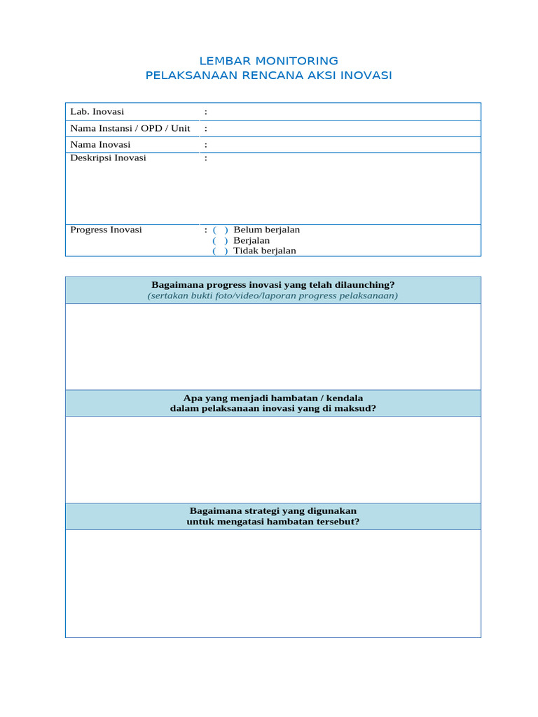 Lembar Monitoring Rencana Aksi Inovasi | PDF