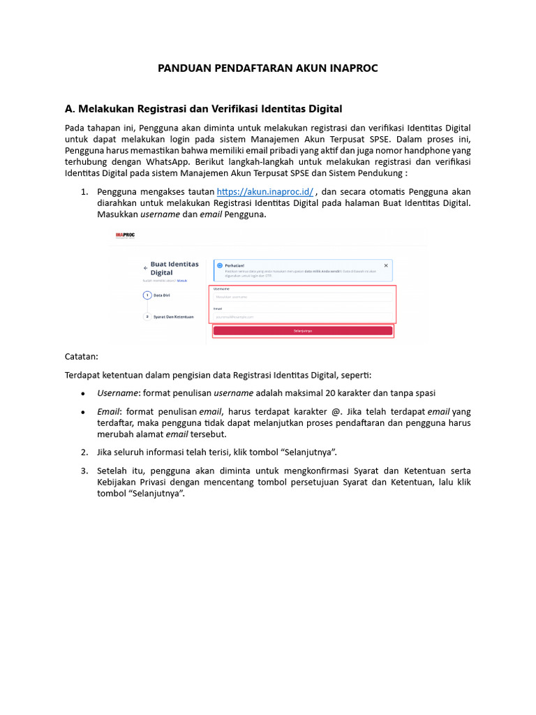 Panduan Registrasi Akun Inaproc V6 | PDF